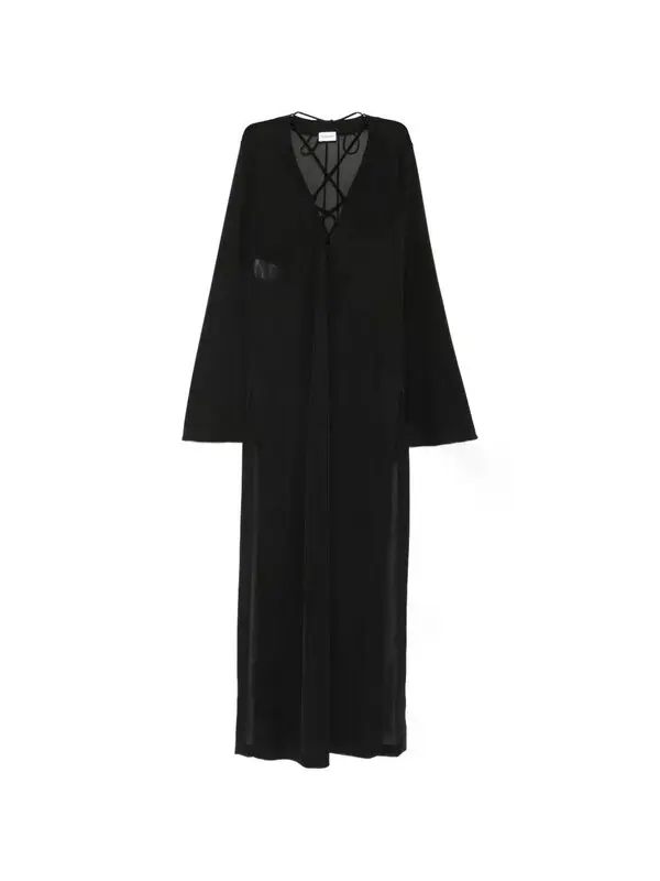 Andamane Lace-up Flared-sleeve Maxi Dress - Black