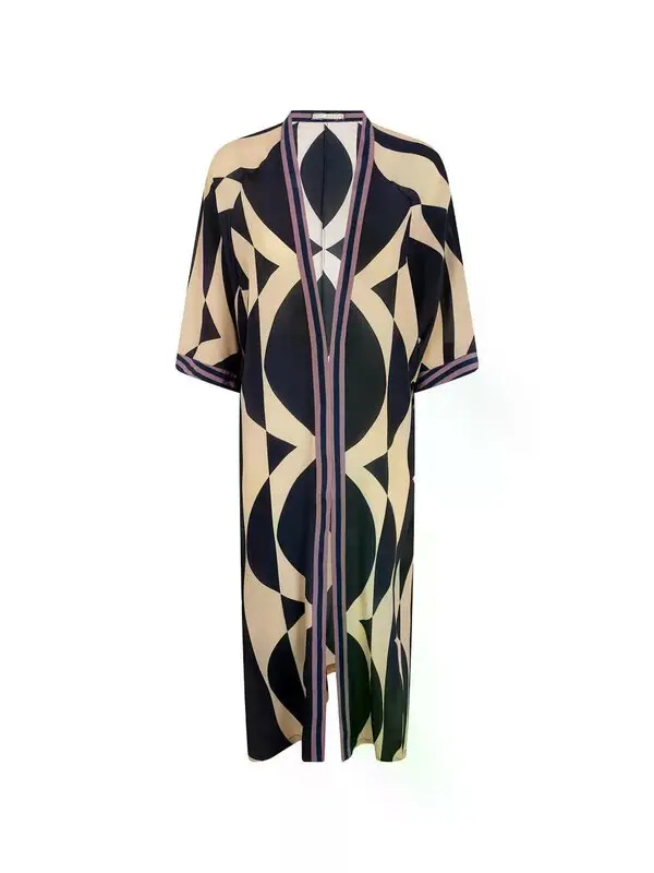 VOLANTIS Geometric-print Silk Kaftan - Neutrals