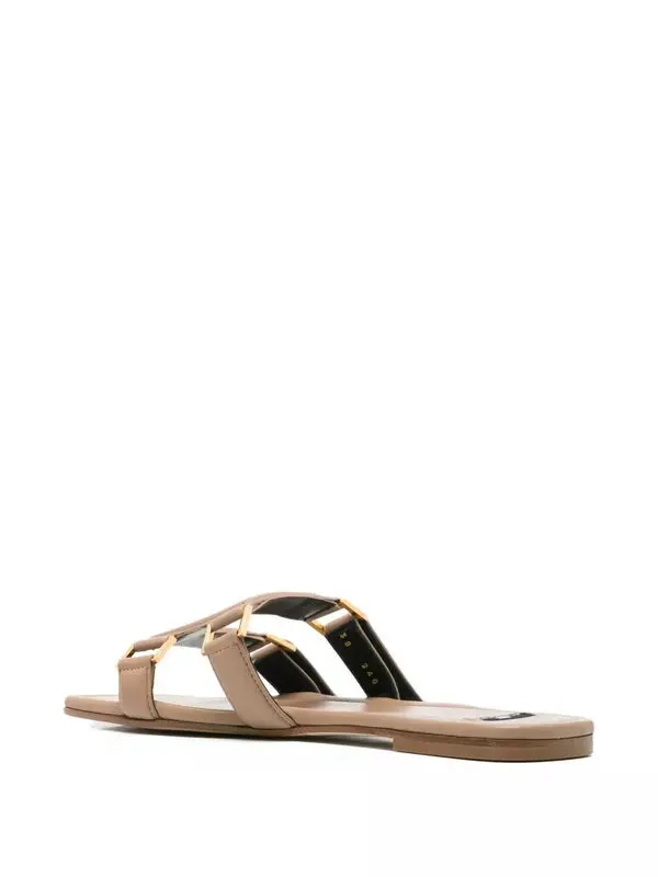 Elisabetta Franchi Beige Nappa Leather Double-strap Sandals