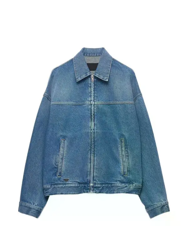 Prada Washed Denim Blouson Jacket - Blue