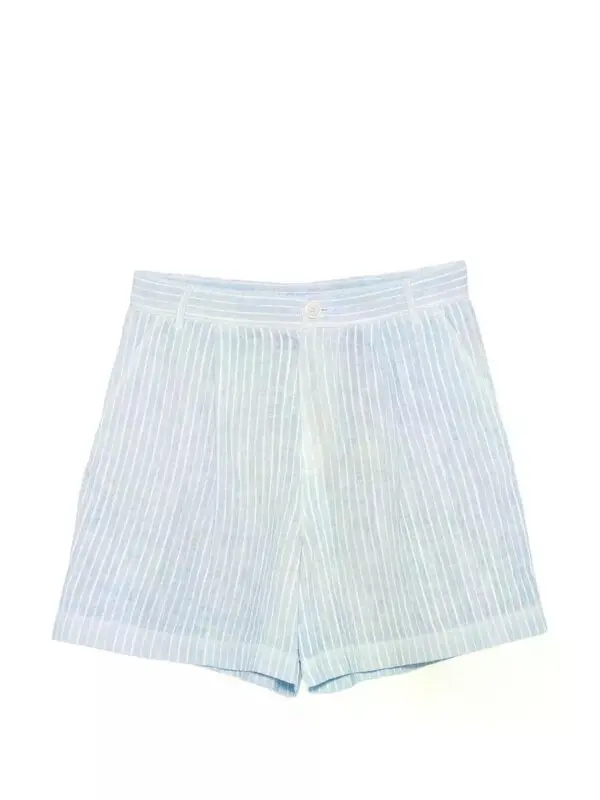 120% Lino Vertical-stripe Pleated Shorts - Blue
