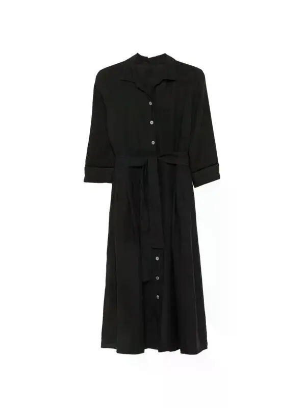120% Lino Belted Button-down Midi Dress - Black