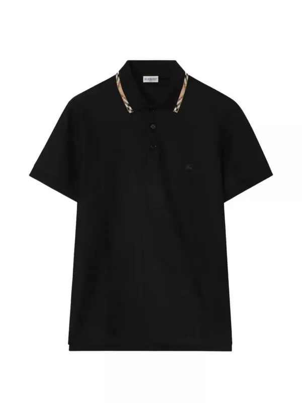 Burberry Check Collar Polo Shirt - Black