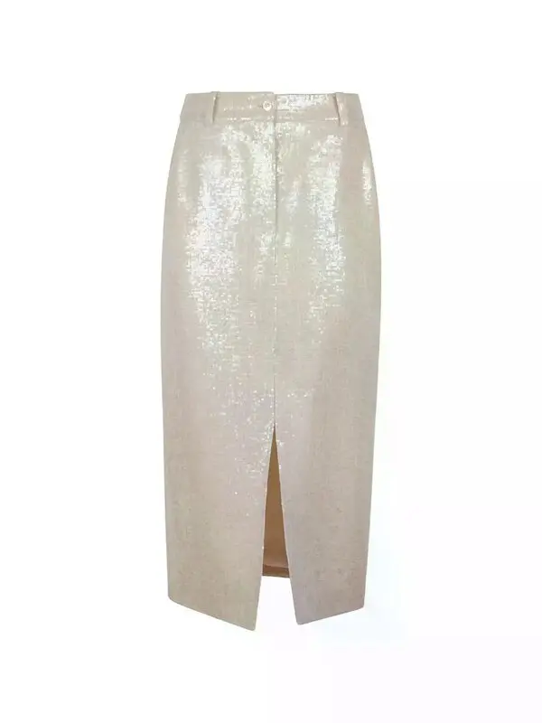 Kiton Sequin-embellished Slit Skirt - Neutrals