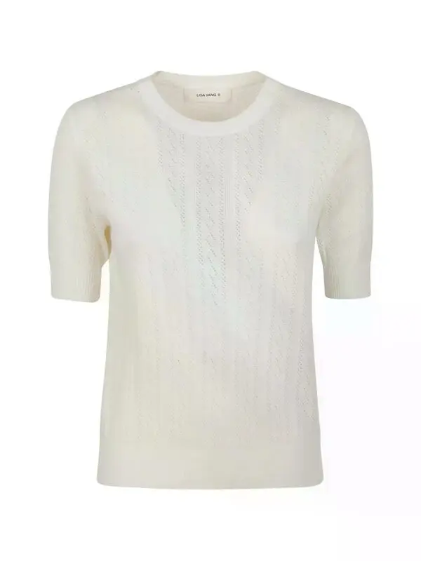 LISA YANG Pointelle-knit Short-sleeve Sweater - Neutrals
