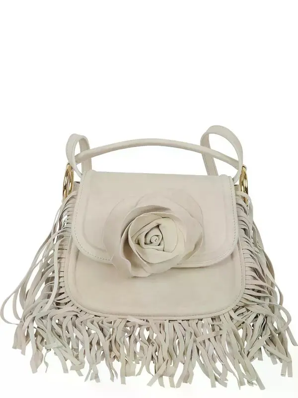 GEDEBE Floral-appliqué Fringe-detail Clutch Bag - Neutrals