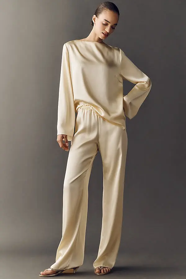 SEROYA Lillian Satin Pants - Butter