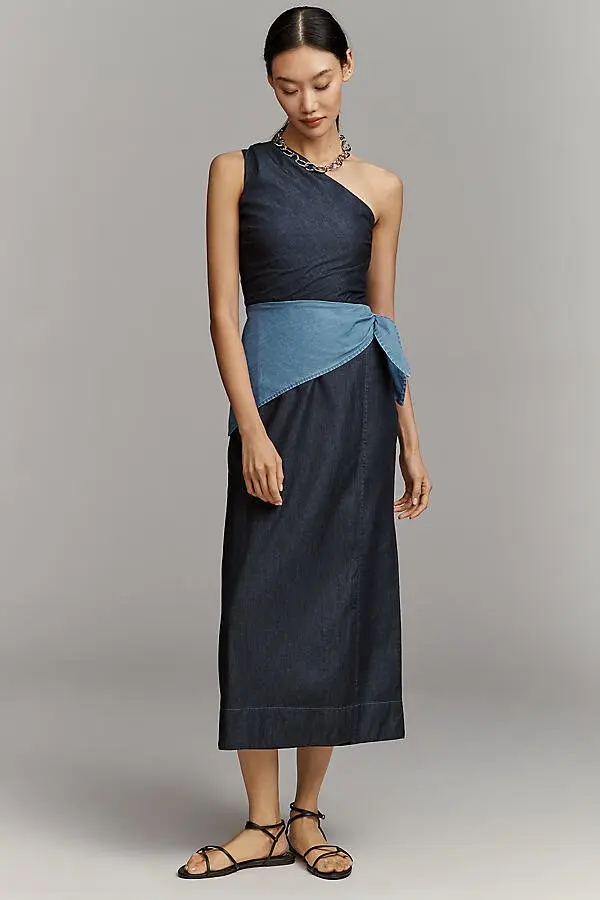 SIMONMILLER Belem Cotton Chambray Midi Dress - Indigo Combo