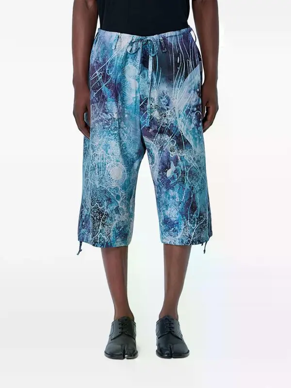 Yohji Yamamoto Drawstring-waist Wide-leg Shorts - Blue