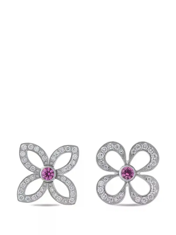 LOUIS VUITTON Monogram Flower Diamond And Sapphire Earrings - Silver