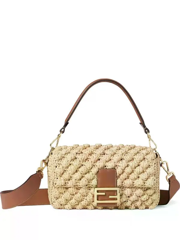 Fendi Medium Baguette Hazelnut-stitch Raffia Shoulder Bag - Neutrals