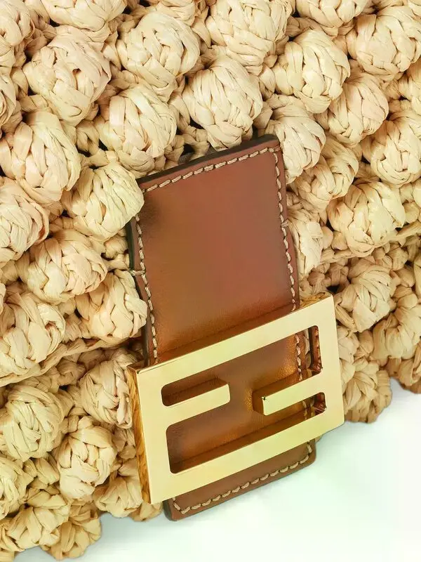 Fendi Medium Baguette Raffia Shoulder Bag