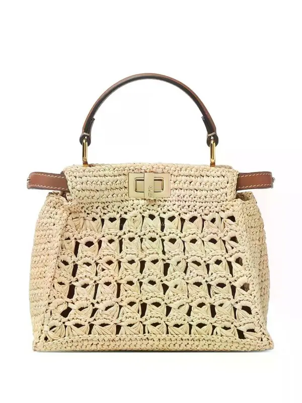 Fendi Mini Openwork Raffia Tote - Neutrals