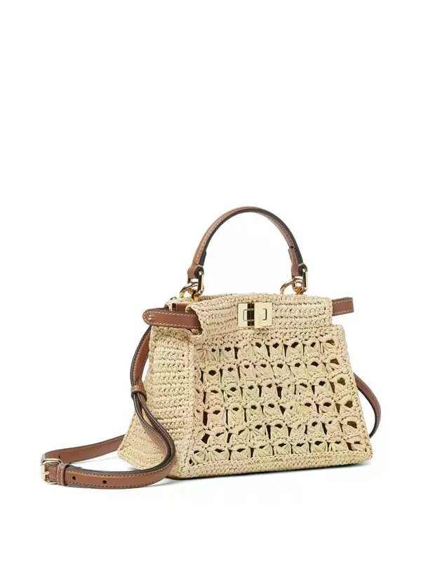 Fendi Mini Peekaboo Raffia Tote Bag - Neutrals