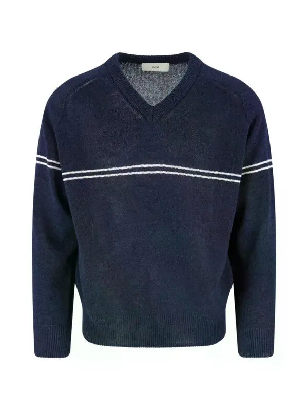 DUNST V-neck Stripe-detail Sweater - Blue