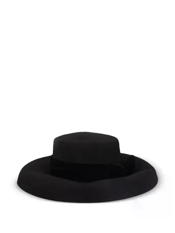 Vintage Bow Detail Wide-brim Hat - Black