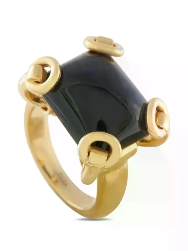 Gucci 18k Yellow Onyx Horsebit Ring - Gold
