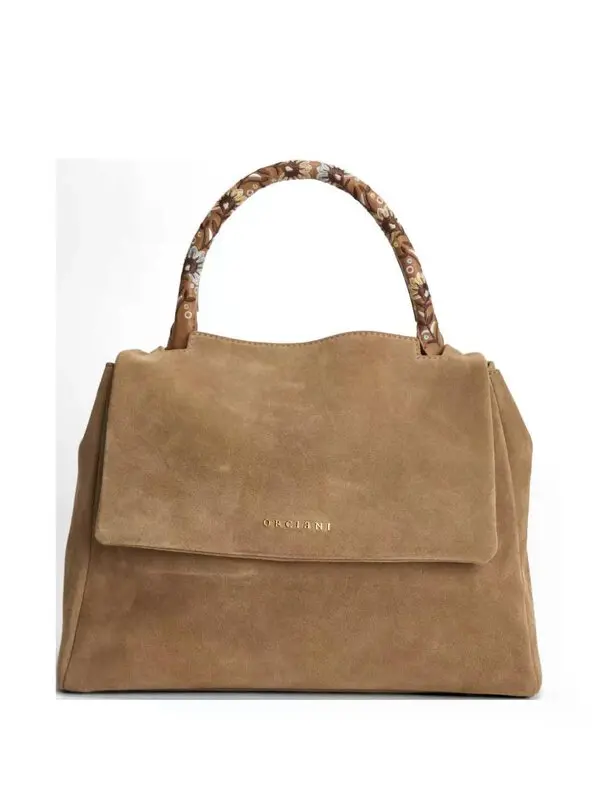 ORTIGNI Embroidered-handle Suede Shoulder Bag - Neutrals