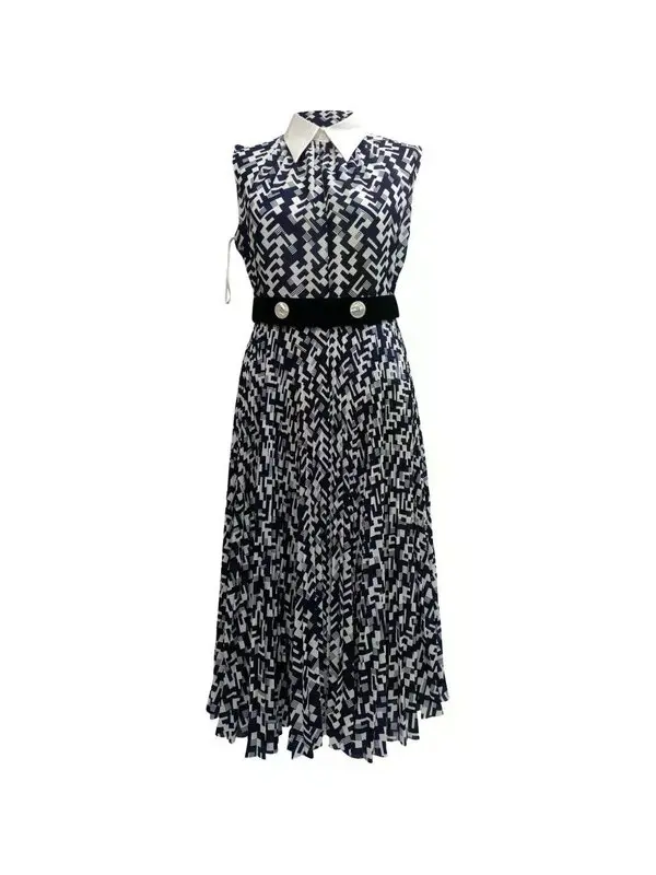 Prada Belted Geometric-print Midi Dress - Blue