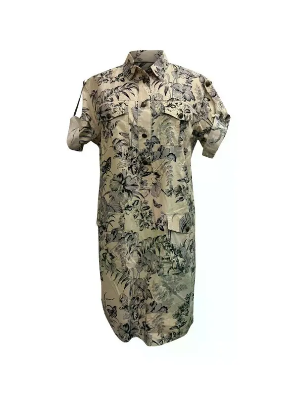 Etro Leaf-print Shirt Dress - Neutrals