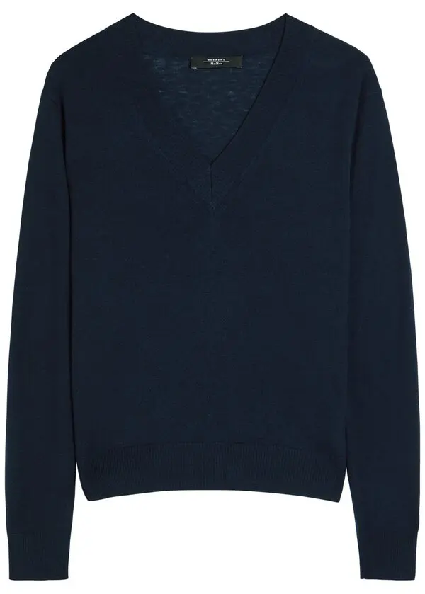 Max Mara V-neck Wool And Cashmere-blend Jumper - Navy