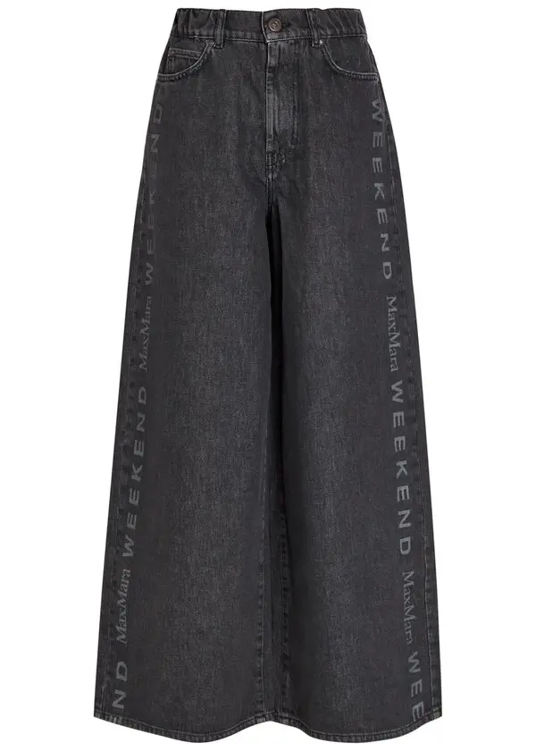 Max Mara Vortice Logo-print Wide-leg Jeans - Black