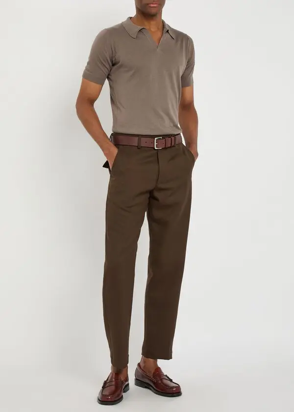 John Smedley Noah Wool Polo Shirt - Light Brown