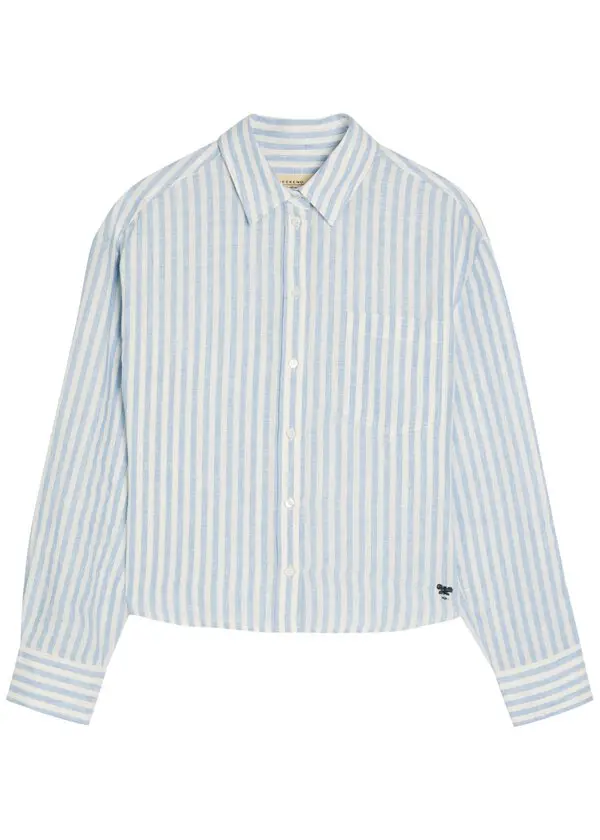 Max Mara Striped Cropped Linen Shirt - Light Blue