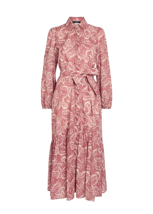 Max Mara Printed Cotton Midi Shirt Dress - Red