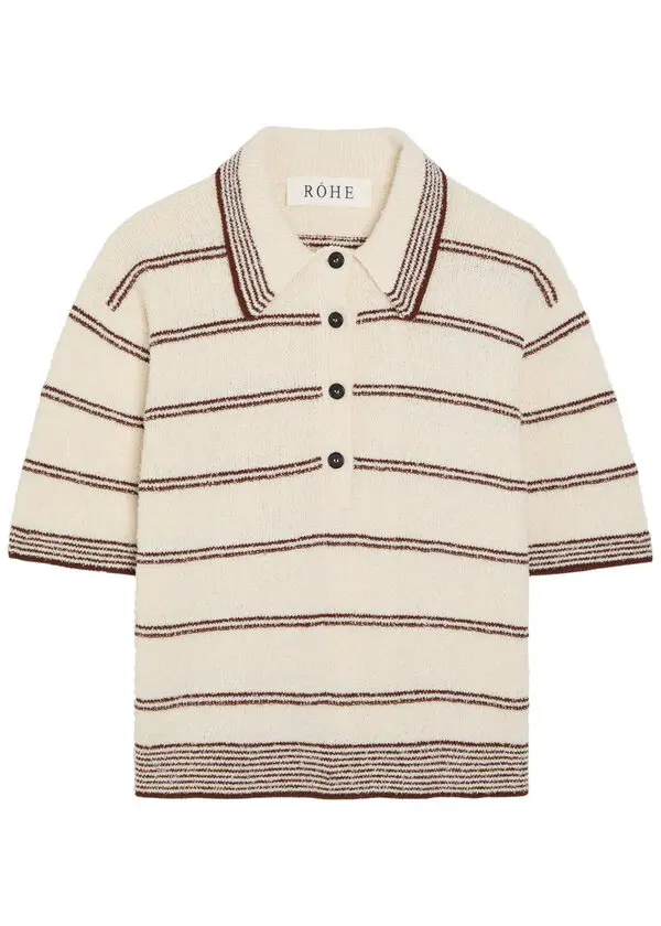 RÓHE Striped Cotton-blend Polo Top - Beige