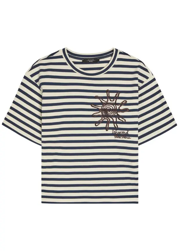 Max Mara Logo-embroidered Striped Cotton T-shirt - Navy