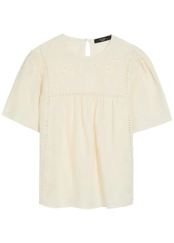 Max Mara Embroidered Linen Blouse - Ecru