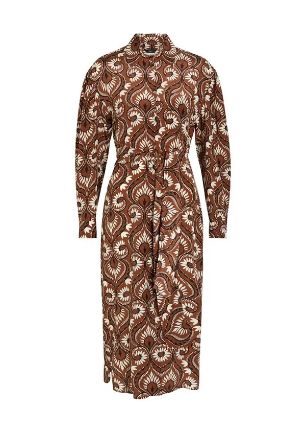 Max Mara Dolmen Printed Silk Midi Shirt Dress - Brown