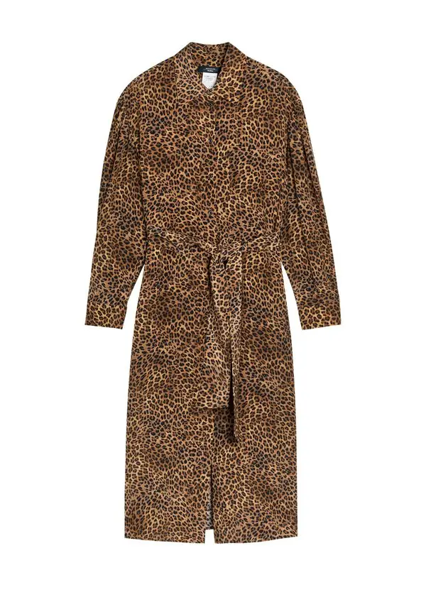 Max Mara Dolmen Printed Silk Midi Shirt Dress - Leopard