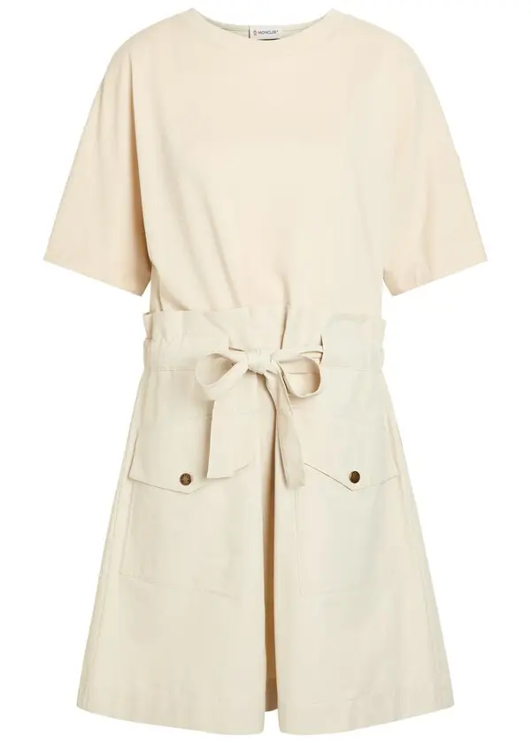 Moncler Belted Cotton Mini T-shirt Dress - Ivory