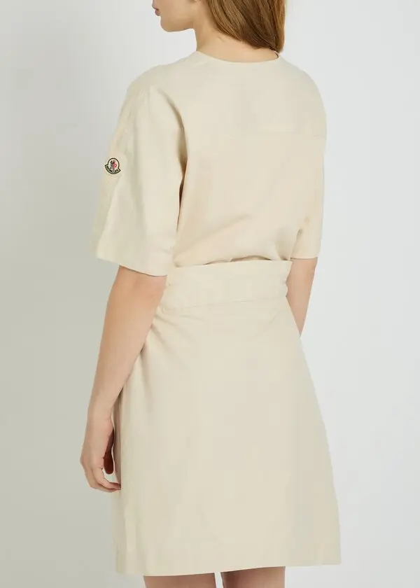 Moncler Belted Cotton Mini T-shirt Dress - Ivory