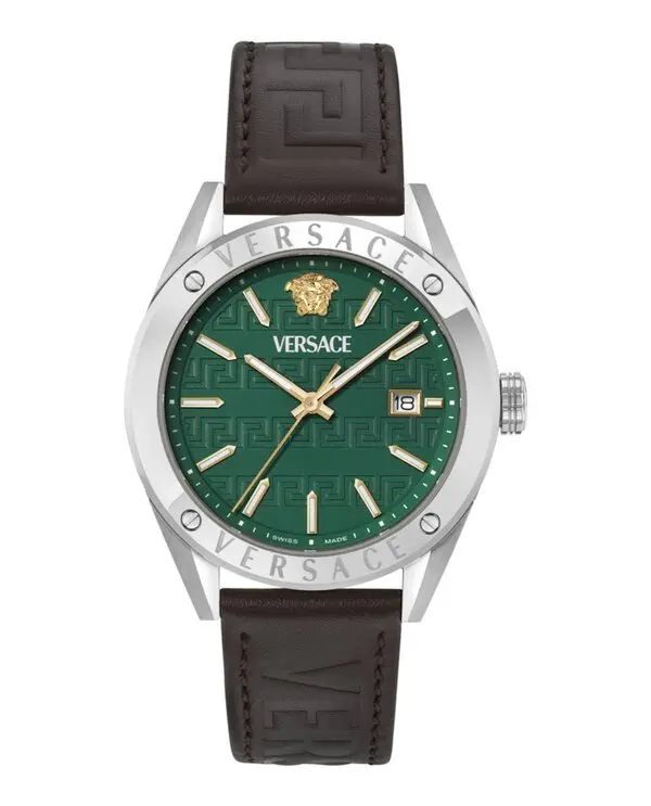 Versace Athletic Leather Strap Watch - Stainless Steel
