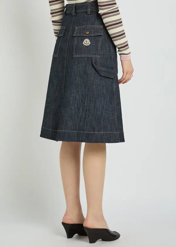 Moncler Belted Stretch Midi Skirt - Denim