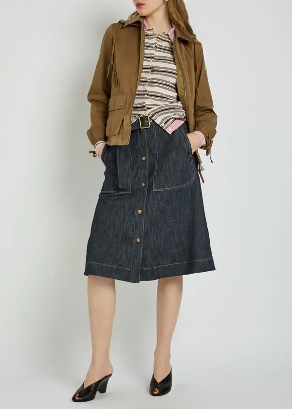 Moncler Belted Stretch Midi Skirt - Denim