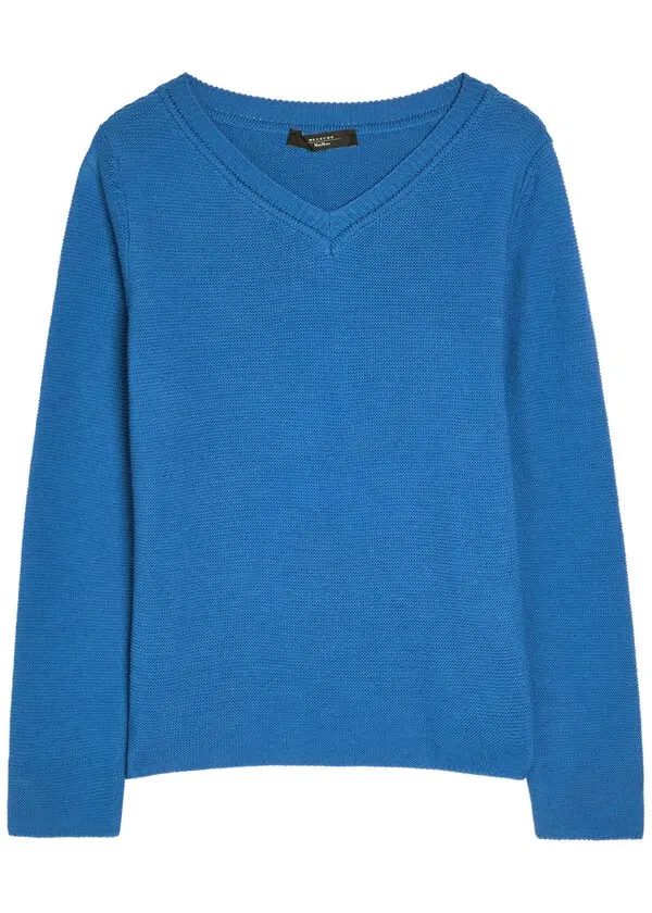Max Mara V-neck Fine-knit Cotton Jumper - Blue