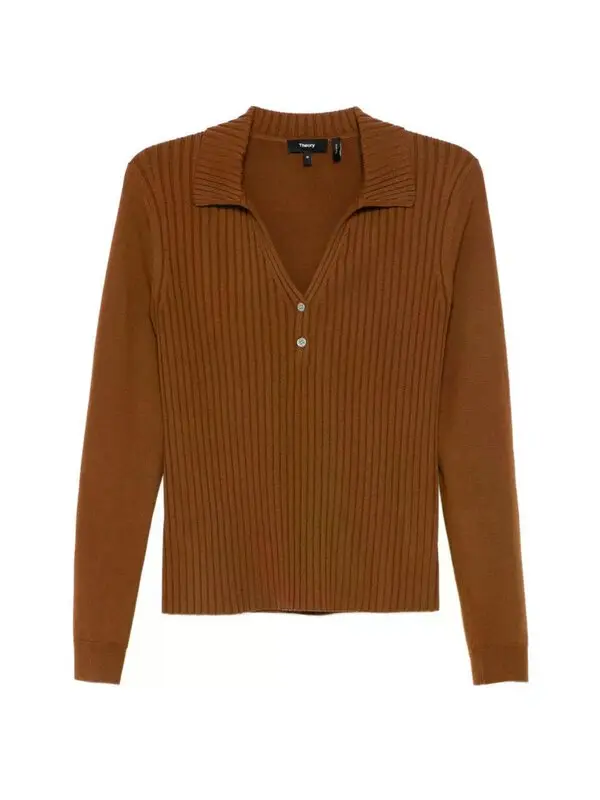 Theory Ribbed Polo Top - Brown