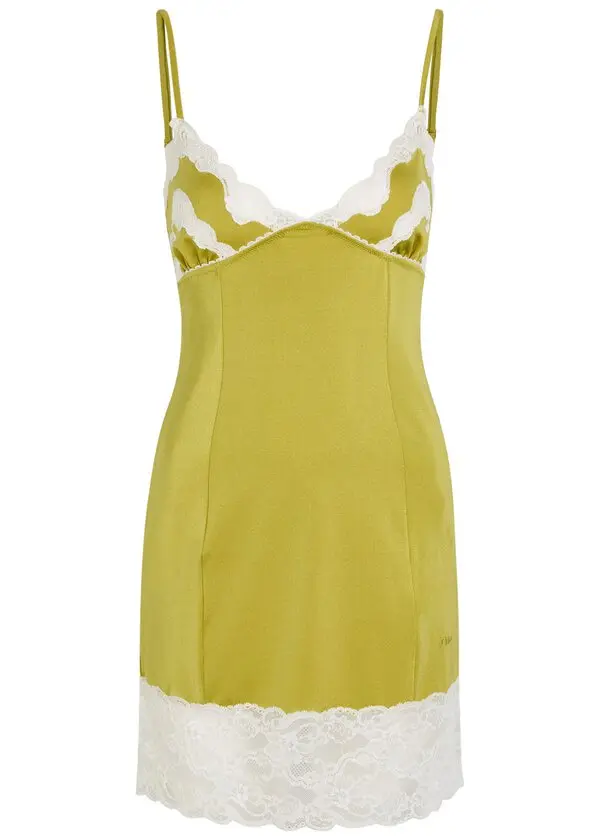 Chloé Lace-trim Stretch-satin Mini Dress - Yellow