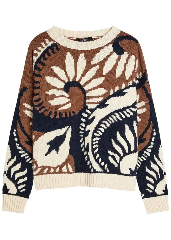 Max Mara Patterned Cotton-blend Jumper - Brown