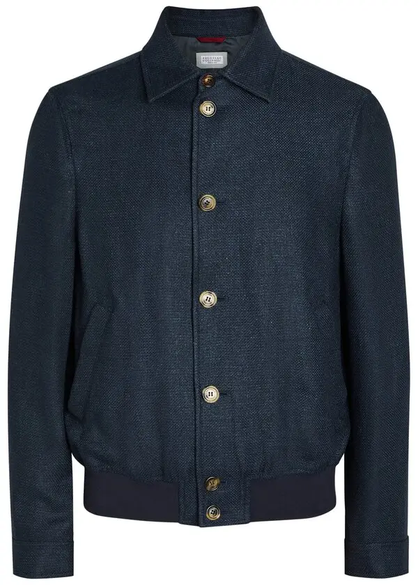 Brunello Cucinelli Silk And Linen-blend Jacket - Navy