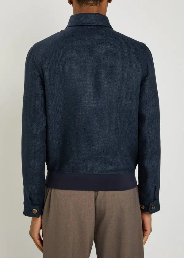 Brunello Cucinelli Silk And Linen-blend Jacket - Navy