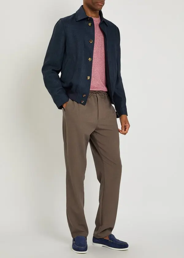Brunello Cucinelli Silk And Linen-blend Jacket - Navy