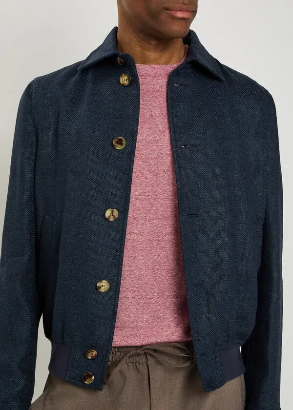 Brunello Cucinelli Silk And Linen-blend Jacket - Navy