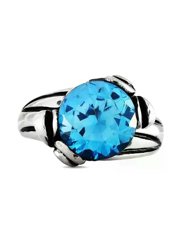 KING BABY STUDIO Crowned Blue Topaz Ring - Silver