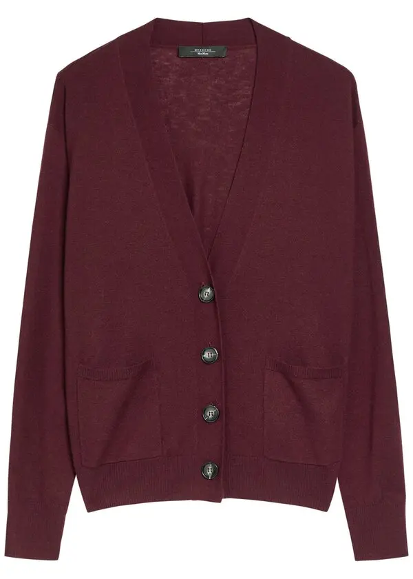 Max Mara Wool And Cashmere-blend Cardigan - Burgundy