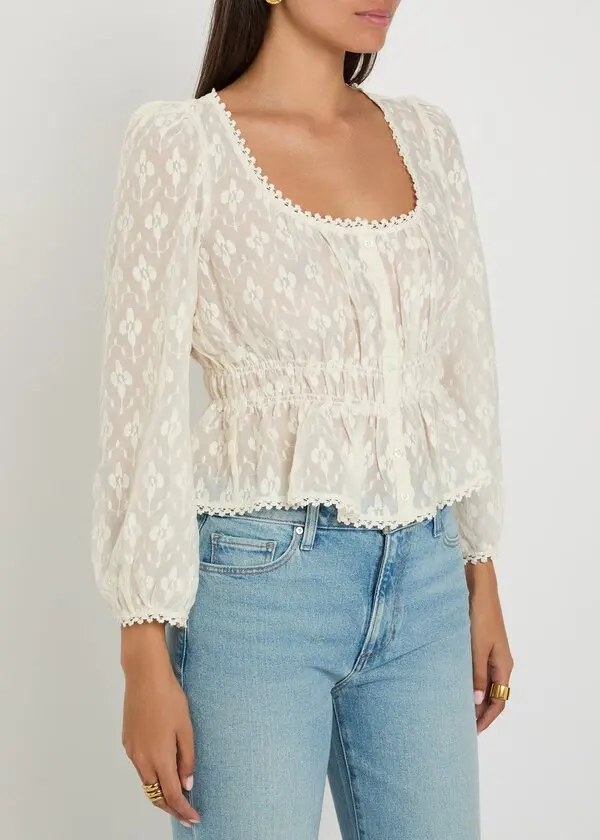 Paige Embroidered Cotton And Silk-blend Blouse - White